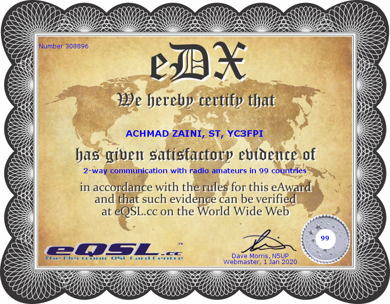 The eDX100 Award for YC3FPI by eQSL.CC | 3FPI.COM - Personal Website